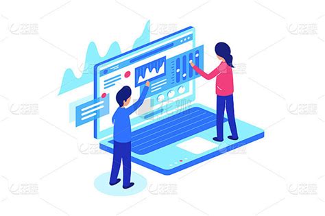 与笔记本电脑上的数据一起工作。矢量图