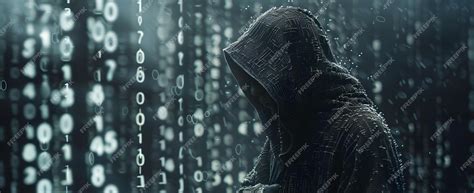 Hooded Figure In Dark Surrounded By Binary Code Hacker Protection Data