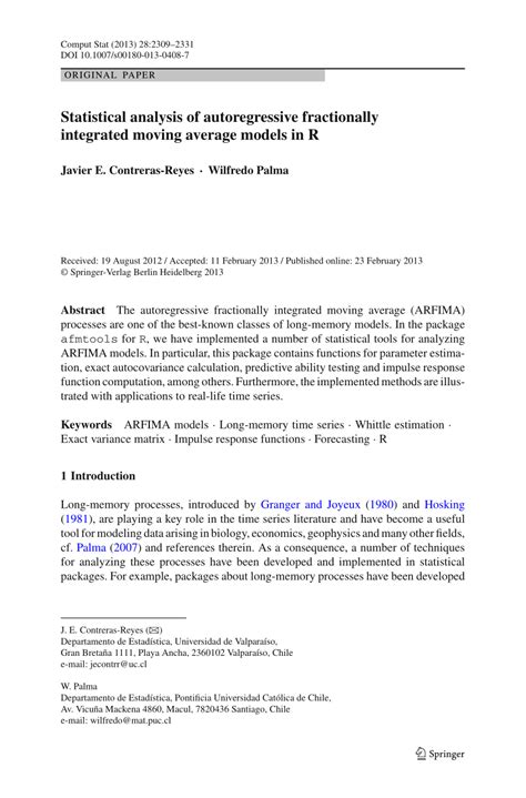 Pdf Statistical Analysis Of Autoregressive Fractionally Integrated Moving Average Models In R