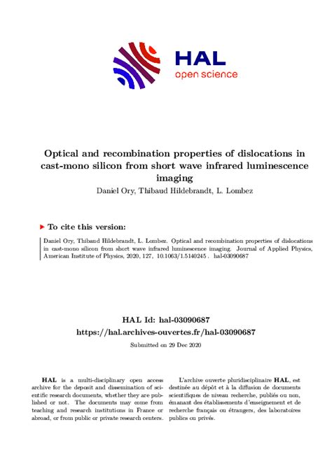 Pdf Optical And Recombination Properties Of Dislocations In Cast Mono Silicon From Short Wave