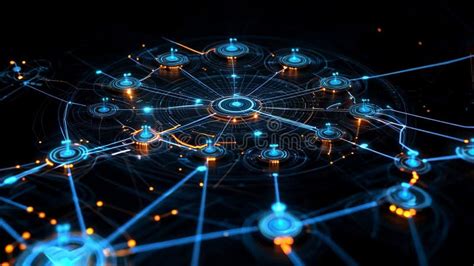 Futuristic Digital Network With Blue And Orange Light Connections