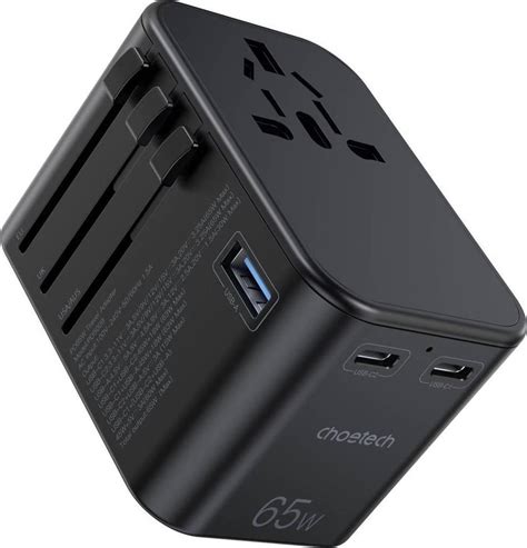 Choetech Gan 65w Pd 2x Usb C Og 1x Usb A Rejseadapter Us Uk Eu Au • Pris
