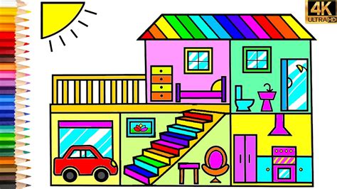 수영장이 있는 집 그리기 🏡🌳🌞🚗 집을 그리는 방법 자동차 나무 태양 별장 😍 쉬운 그리기 🌈 Youtube