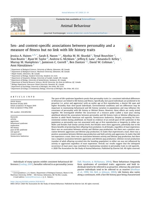 Pdf Sex And Context Specific Associations Between Personality And A
