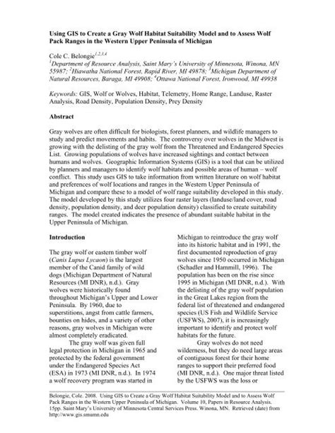 Using Gis To Create A Gray Wolf Habitat Suitability Model In The