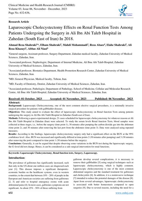 Pdf Laparoscopic Cholecystectomy Effects On Renal Function Tests Among Patients Undergoing The