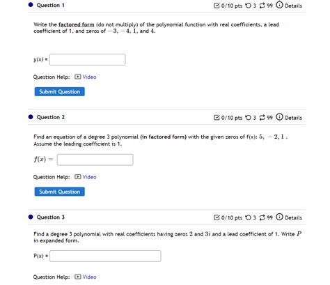 Solved Question Pts Details Write The Factored Chegg