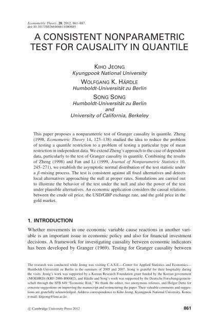A Consistent Nonparametric Test For Causality In Quantile Humboldt