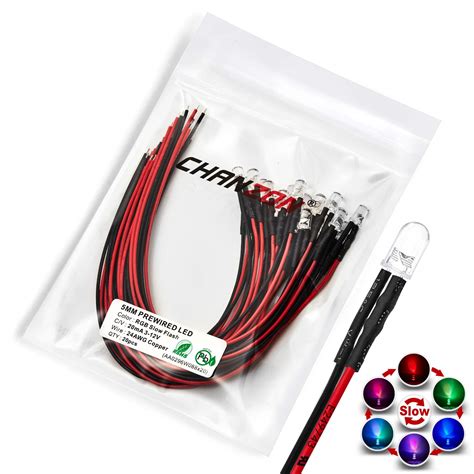 Buy CHANZON UL Wire 20 Pcs Pre Wired 5mm RGB Slow Blinking LED Diode
