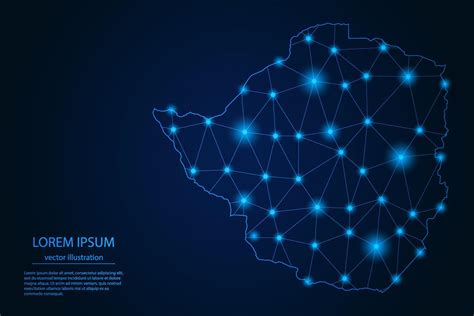 Abstract Image Zimbabwe Map With Blue Glow Dots And Lines On Dark