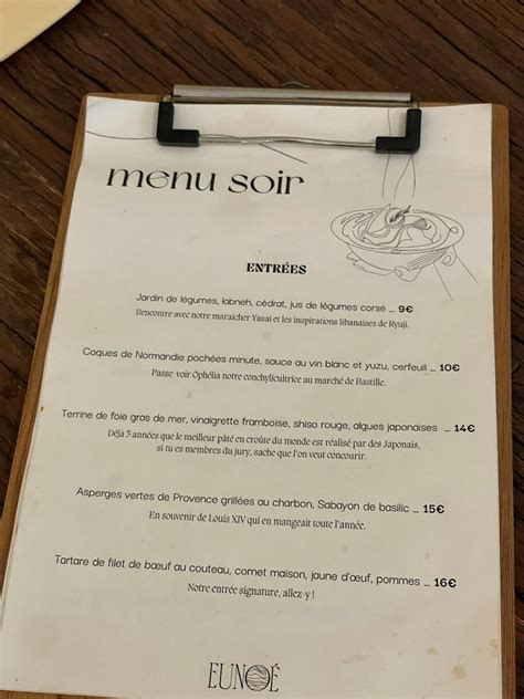 Menu At Eunoe Restaurant Paris