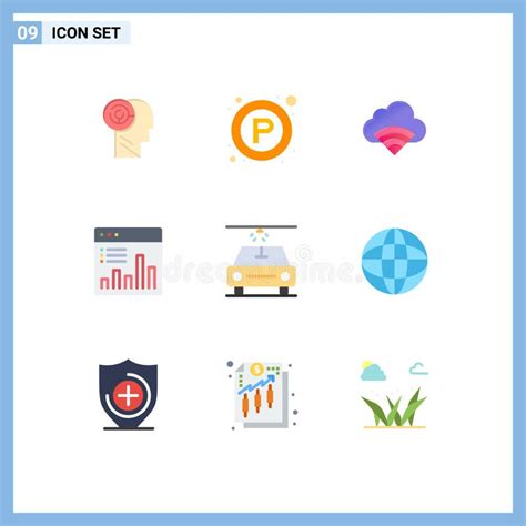 Modern Set Of 9 Flat Colors And Symbols Such As Car Graph Cloud Chart Analysis Stock Vector