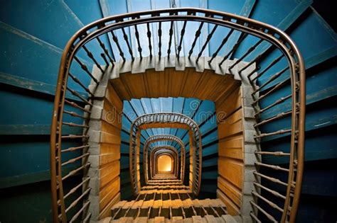 Perspective Shot Of A Tall Narrow Spiral Staircase Stock Illustration