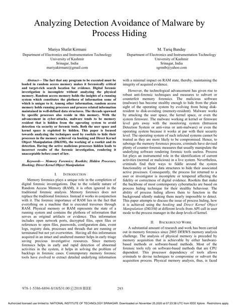 PDF Analyzing Detection Avoidance Of Malware By Process Hiding