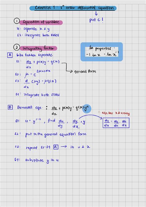 First Order Differential Equations Integrating Factor Method And