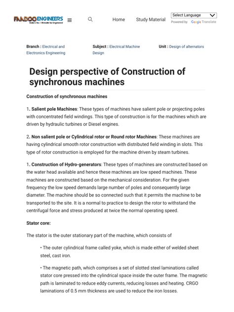Design Perspective Of Construction Of Synchronous Machines Electrical