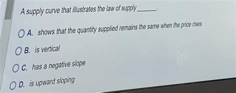 Solved A Supply Curve That Illustrates The Law Of Supply A Chegg Com
