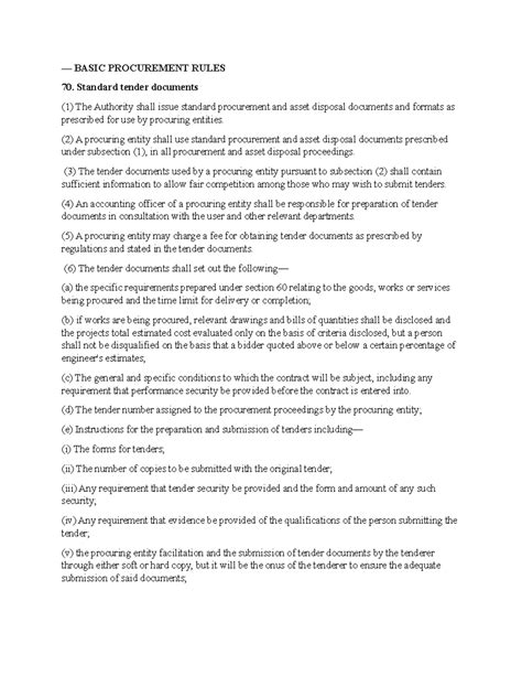 Basic Procurement Rules — Basic Procurement Rules Standard Tender Documents 1 The Authority