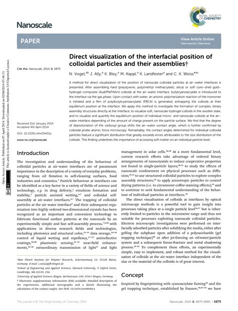Pdf Direct Visualization Of The Interfacial Position Of Colloidal Particles And Their Assemblies