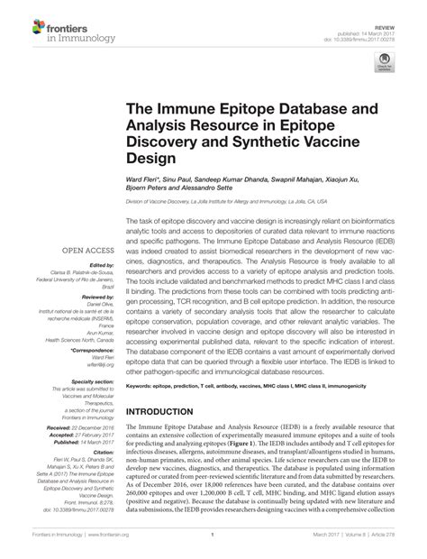 Pdf The Immune Epitope Database And Analysis Resource In Epitope