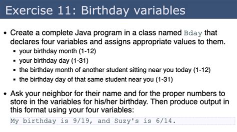 Solved Exercise 11 Birthday Variables • Create A Complete