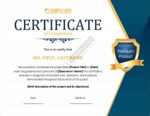 Free Certificate For Project Template In MS Word Format