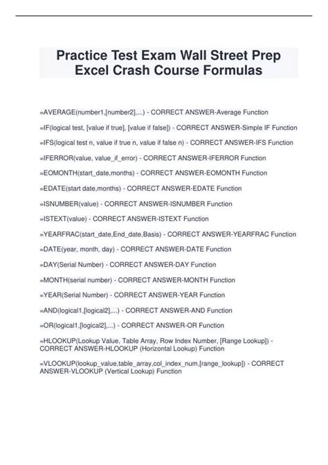Practice Test Exam Wall Street Prep Excel Crash Course Formulas Wall Street Prep Stuvia Us