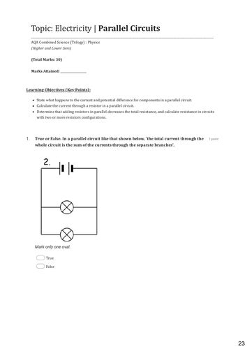 Aqa Gcse Physics Topic Electricity Self Assessment Revision Questions