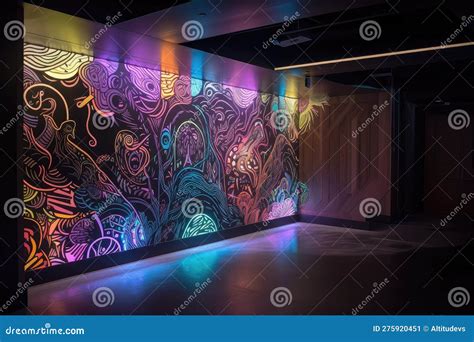 Blacklight And Uv Reactive Mural Depicting Abstract Shapes And Patterns Stock Illustration