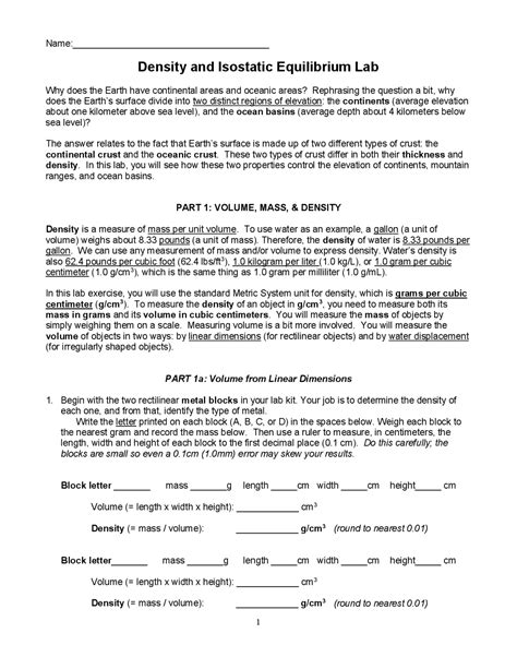 Density And Isostatic Equilibrium Lab Lecture Notes Reasoning Docsity
