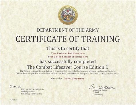 Military Army Training Certificates Of Completion