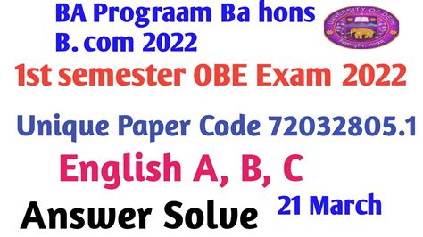 English A B C Du Sol Obe Exam Answer Solve 72032801 Ba B Com