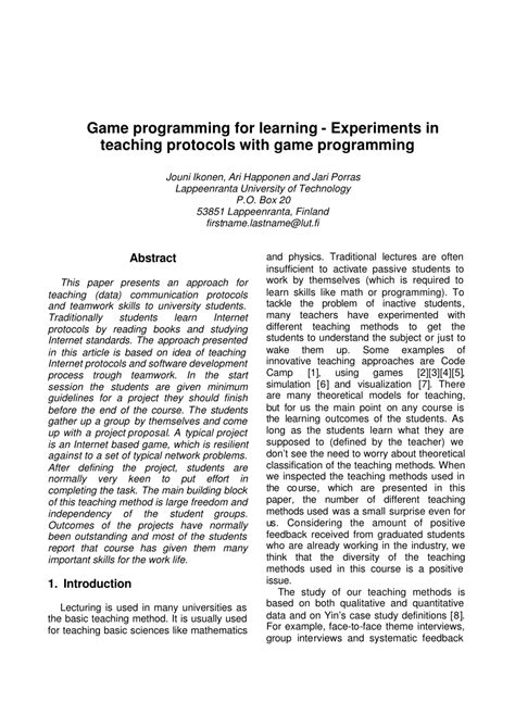pdf game programming for learning experiments in teaching protocols
