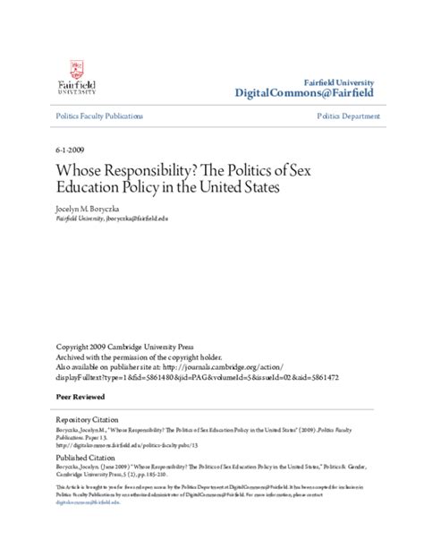Pdf Whose Responsibility The Politics Of Sex Education Policy In The