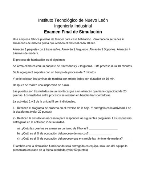 Examen Final De Simulación Pdf