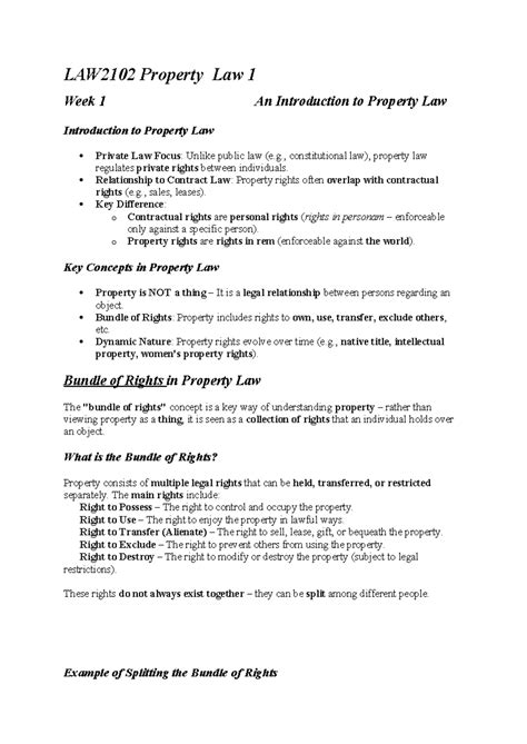 Law2102 Property Law 1 Week 1 Introduction To Property Law Concepts