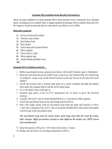 Genomic Dna Isolation Protocol From Bacteria Pdf Agarose Gel Electrophoresis Polymerase