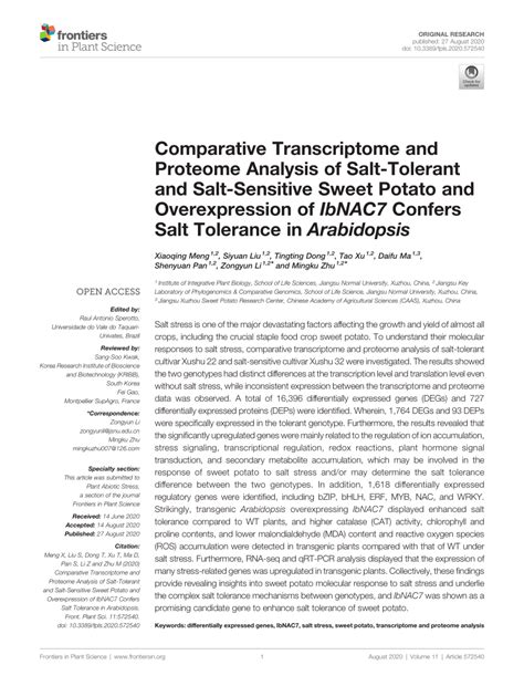 Pdf Comparative Transcriptome And Proteome Analysis Of Salt Tolerant
