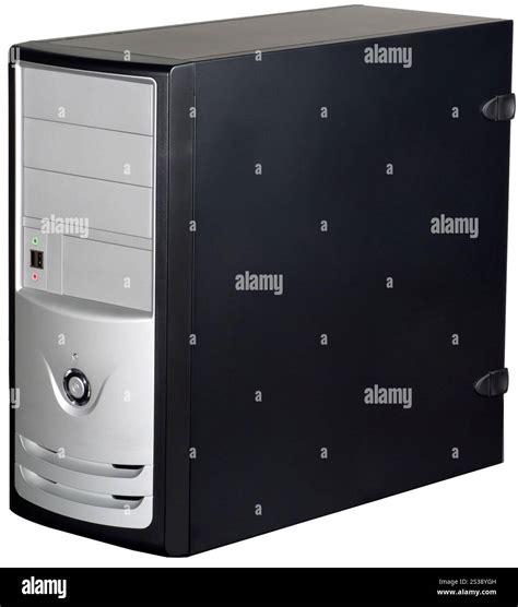 Image Of A Contemporary Desktop Computer Tower With External Bays And Power Button Modern