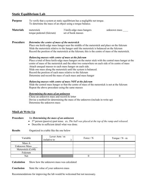 Static Equilibrium Lab