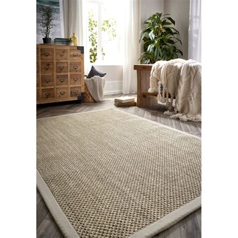 On Sale Sisal Border Plain Hand Woven Textured Natural Fibre Flatweave
