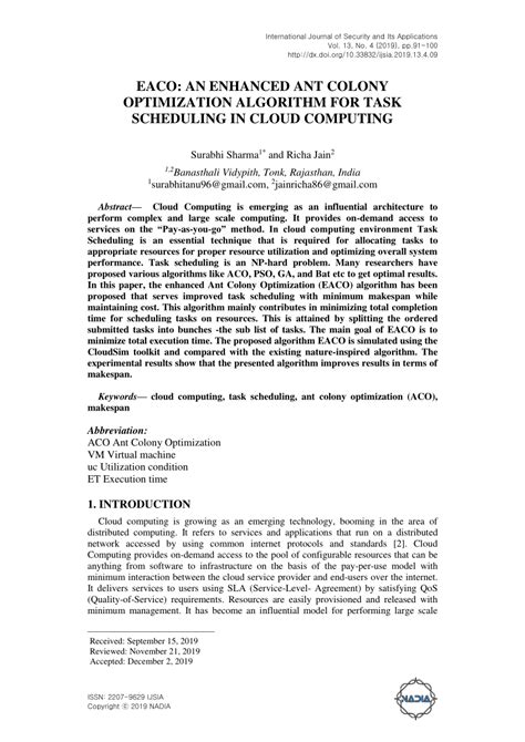 pdf eaco an enhanced ant colony optimization algorithm for task