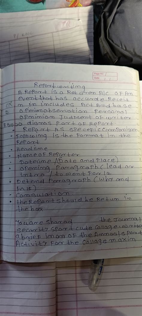 Page No Date Report Wring A Report Is A Ret Orem Ac Of An Event That Ha