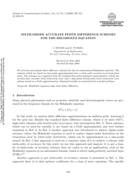 Sixth Order Accurate Finite Difference Schemes For The Helmholtz Equation Download Free Pdf