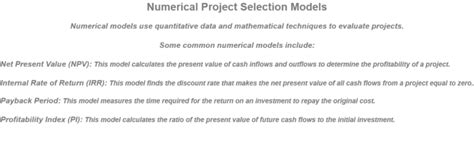 Types Of Project Selection Models Numerical Models And Non Numerical