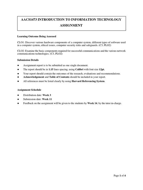 Aacs1473 Introduction To Information Technology Assignment Learning Outcome Being Assessed