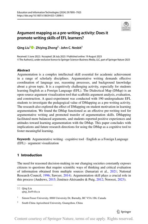 Argument Mapping As A Pre Writing Activity Does It Promote Writing Skills Of EFL Learners