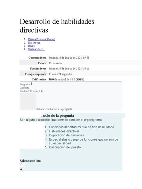 Desarrollo De Habilidades Directivas Examen Final Unidad 1 Pdf