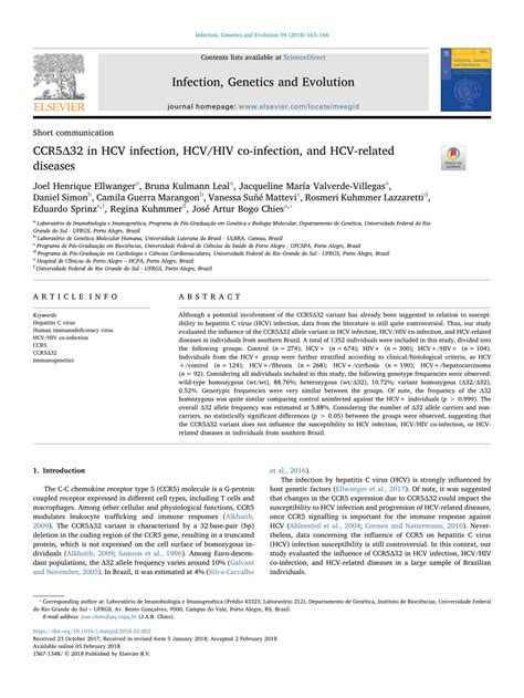 Pdf Ccr5Δ32 In Hcv Infection Hcvhiv Co Infection And Hcv Related