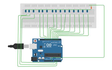 circuit design secuencia de 15 leds tinkercad